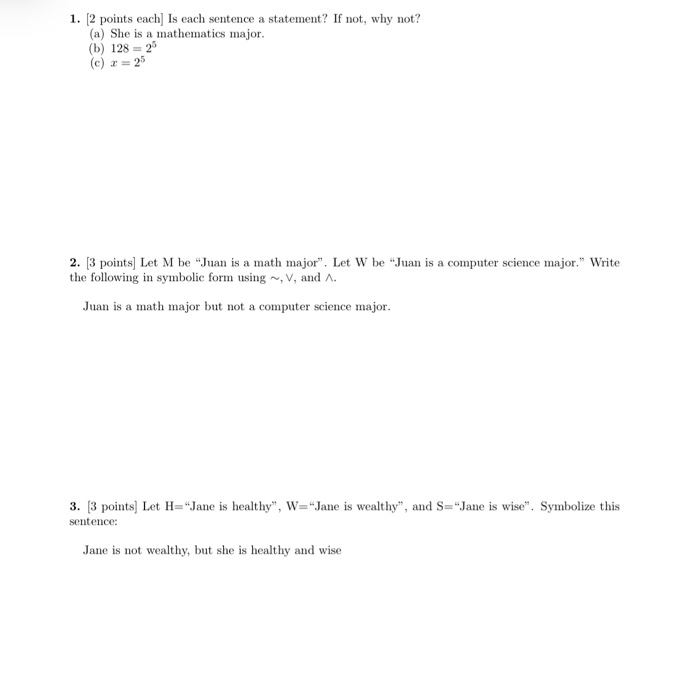 Solved 1. [2 points each] Is each sentence a statement? If | Chegg.com