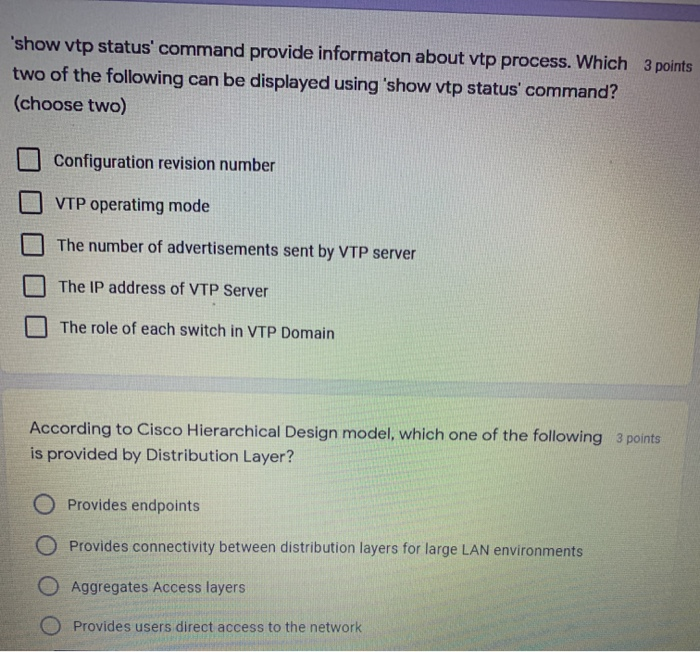 Solved 'show vtp status' command provide informaton about | Chegg.com