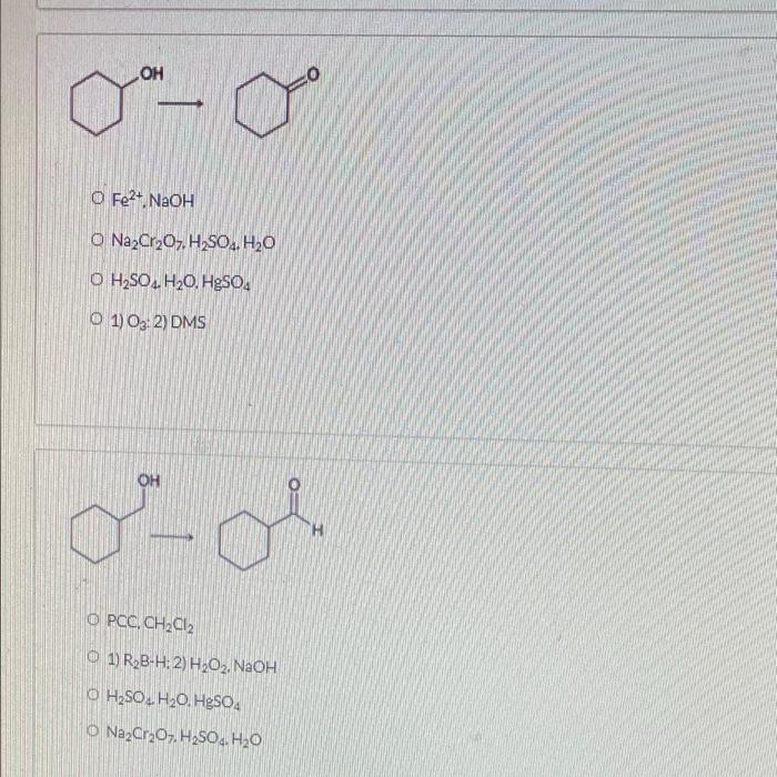 Solved ОН or O Fe2+, NaOH O Na2Cr2O7. H2SO4 H20 O H2SO4 H20. | Chegg.com
