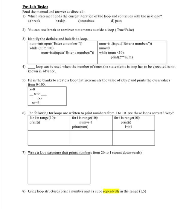 Solved Pre-Iab Tasks: Read the manual and answer as | Chegg.com