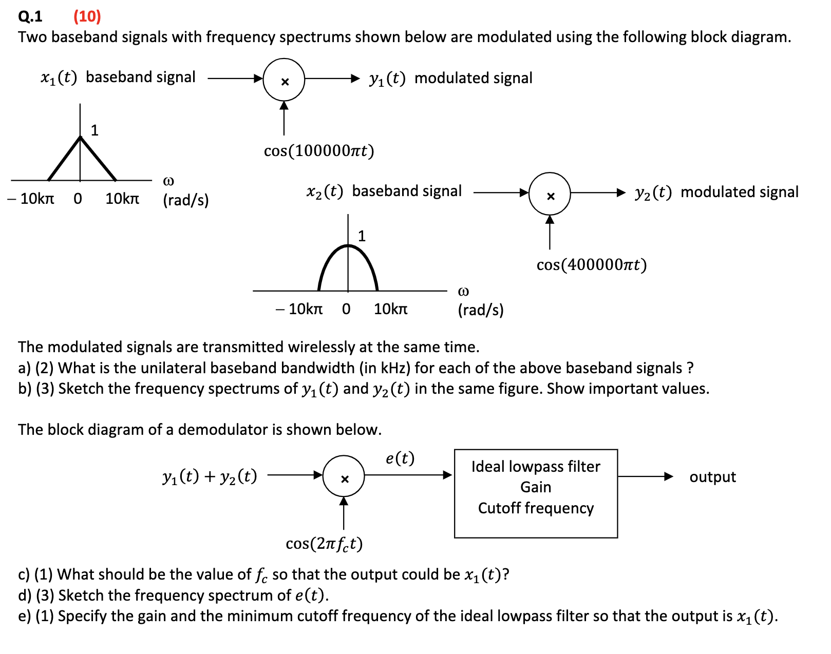 Solved Q. 1,(10)Two baseband signals with frequency | Chegg.com Solved Q. 1,(10)Two baseband signals with frequency | Chegg.com