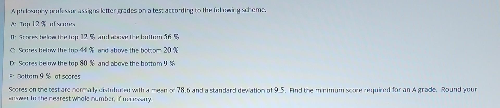 Solved A philosophy professor assigns letter grades on a | Chegg.com