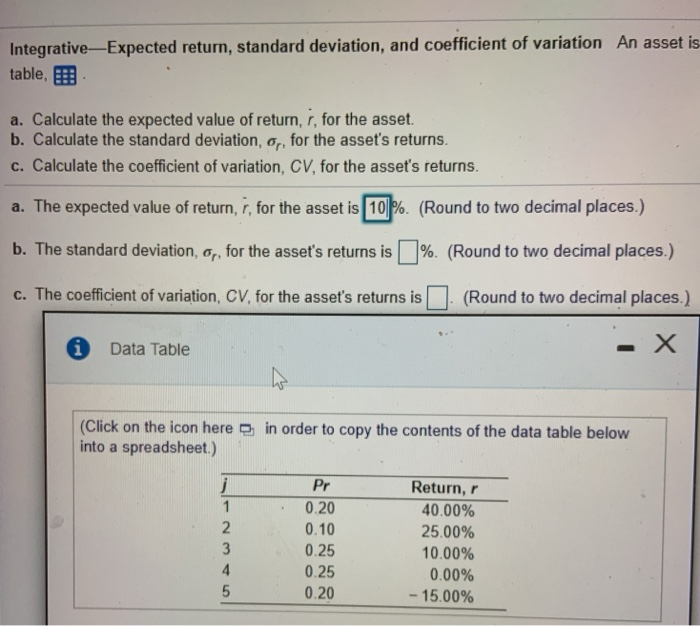 Solved Integrative-Expected return, standard deviation, and | Chegg.com