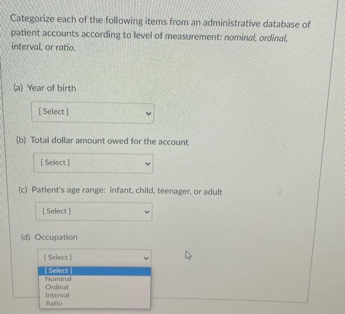 Solved Categorize each of the following items from an | Chegg.com