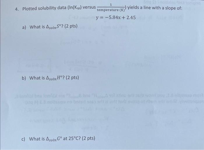 Solved 4. Plotted solubility data (ln(Ksp) versus | Chegg.com