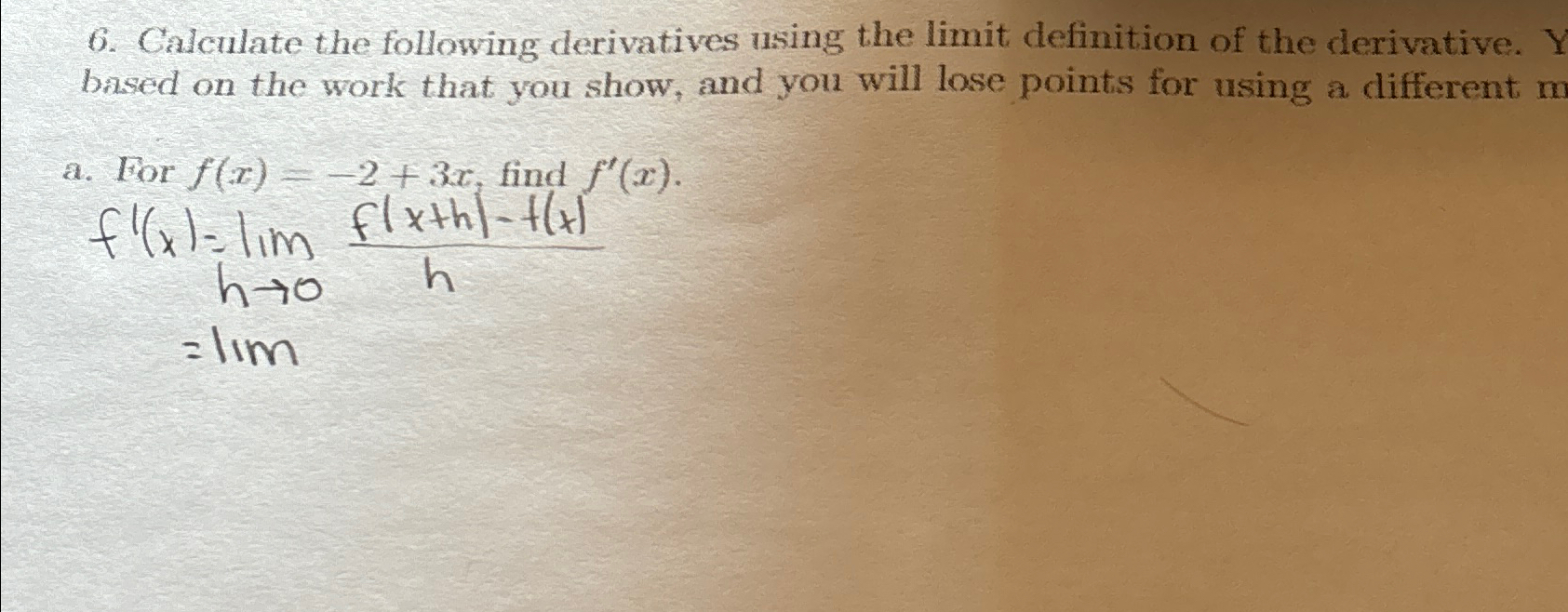 Solved Calculate the following derivatives using the limit | Chegg.com