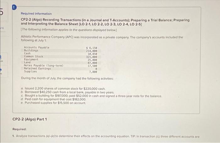 Solved 16 Required information CP2.2 (Algo) Recording | Chegg.com