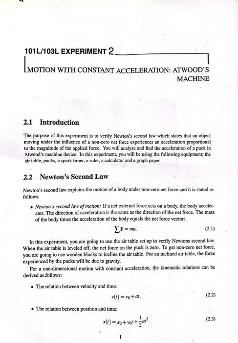 Solved 101L/103L EXPERIMENT 2 MOTION WITH CONSTANT | Chegg.com