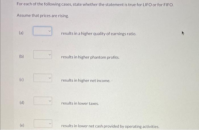 Solved For each of the following cases, state whether the | Chegg.com
