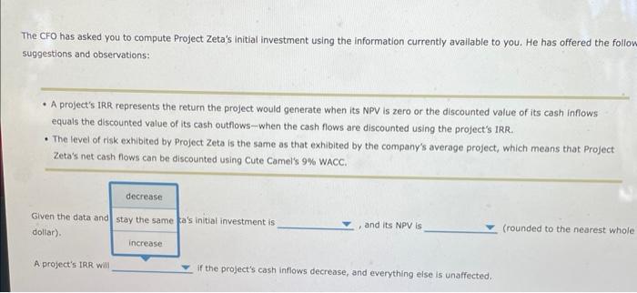 Solved The net present value (NPV) and internal rate of | Chegg.com