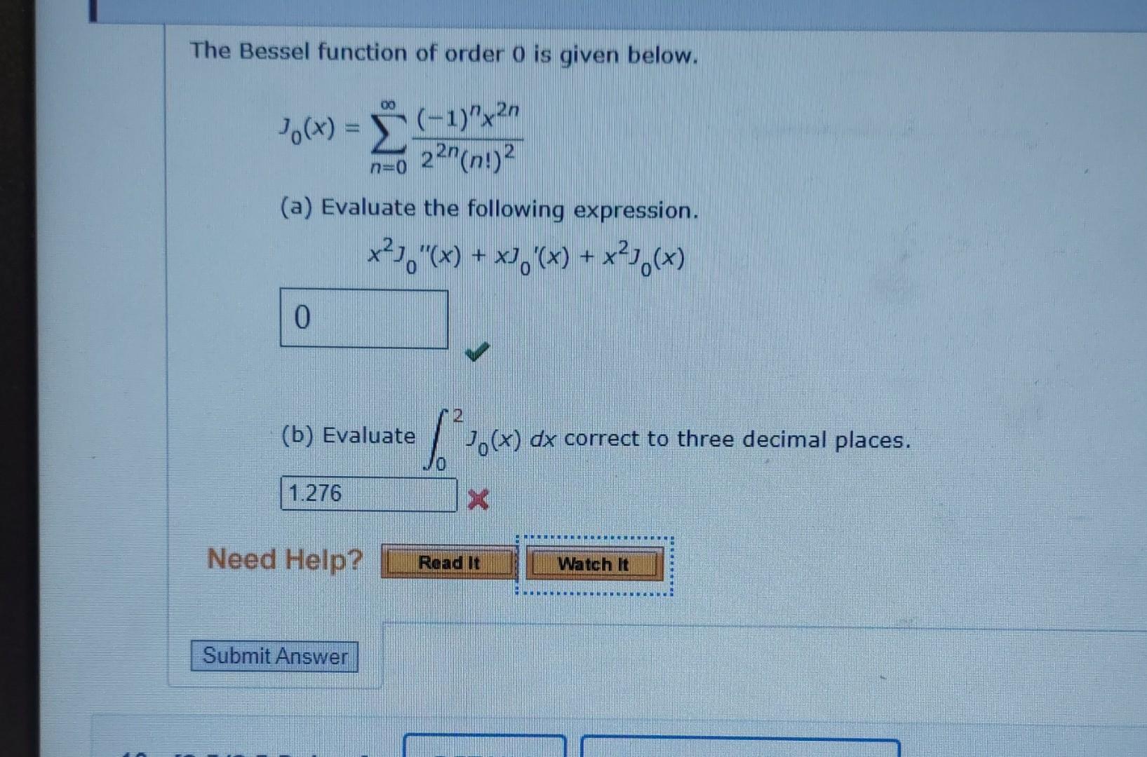 Solved The Bessel function of order 0 is given below. | Chegg.com
