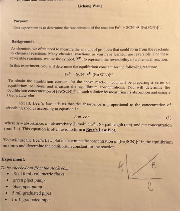 Solved Equilibrium Mixture 3 In a 10 mL volumetric flask, | Chegg.com