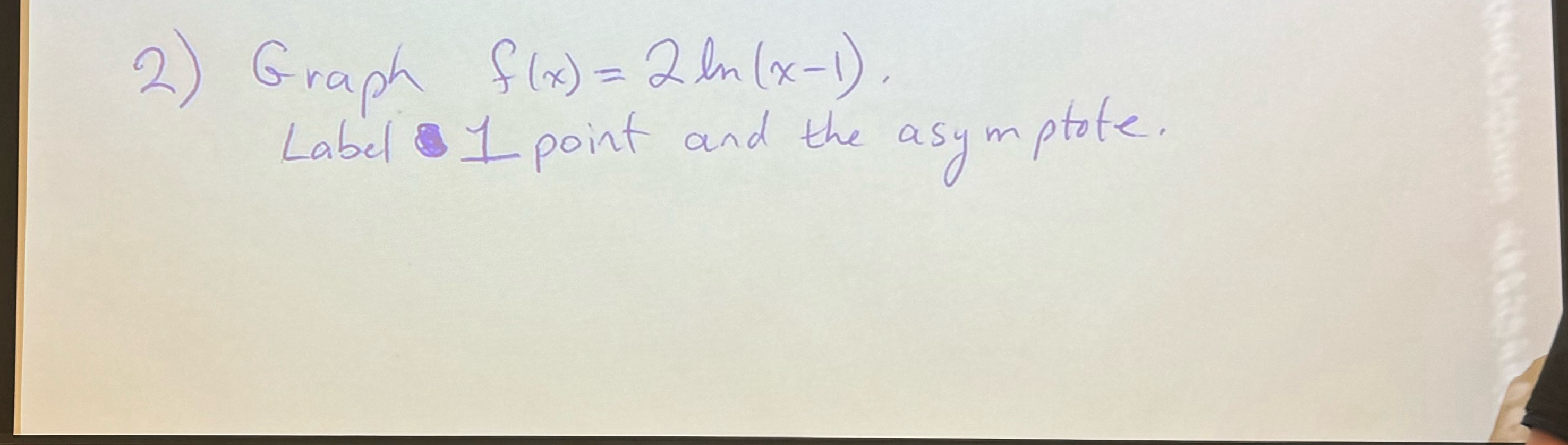 Solved Graph f(x)=2ln(x-1).Labi 1 ﻿point and the asymptote. | Chegg.com
