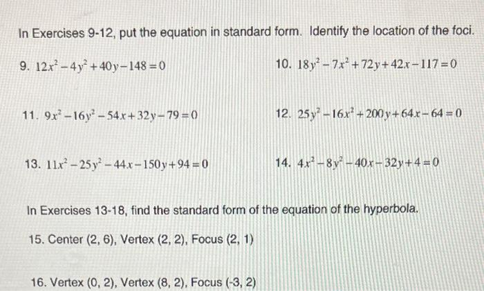 Solved In Exercises 9-12, put the equation in standard form. | Chegg.com