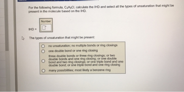 Solved For the following formula, C&HCI, calculate the IHD | Chegg.com