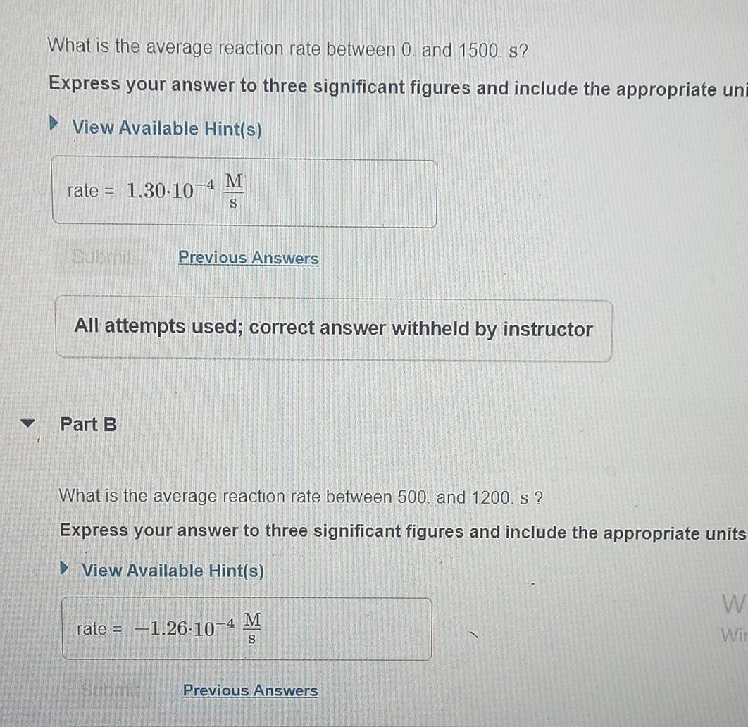 Solved An average reaction rate is calculated as the change | Chegg.com