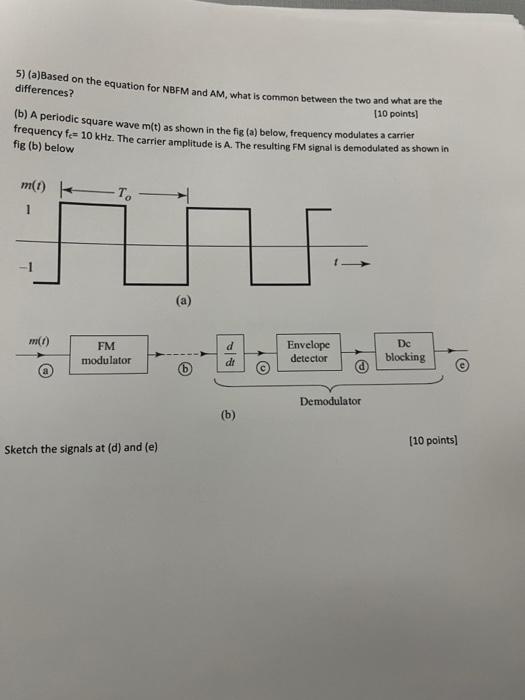 Solved 5) (a)Based on the equation for NBFM and AM, what is | Chegg.com