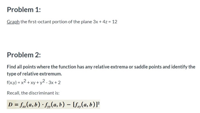 Solved Problem 1: Graph the first-octant portion of the | Chegg.com