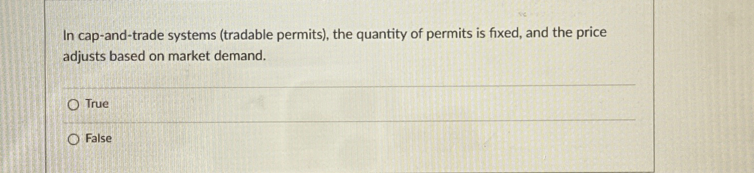 Solved In cap-and-trade systems (tradable permits), ﻿the | Chegg.com