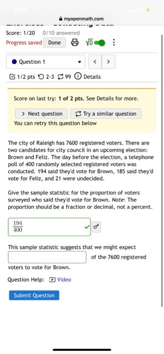 Solved myopenmath.com Score: 1/20 0/10 answered Progress | Chegg.com