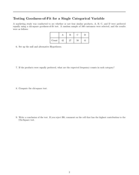 Solved Testing Goodness Of Fit For A Single Categorical 8627