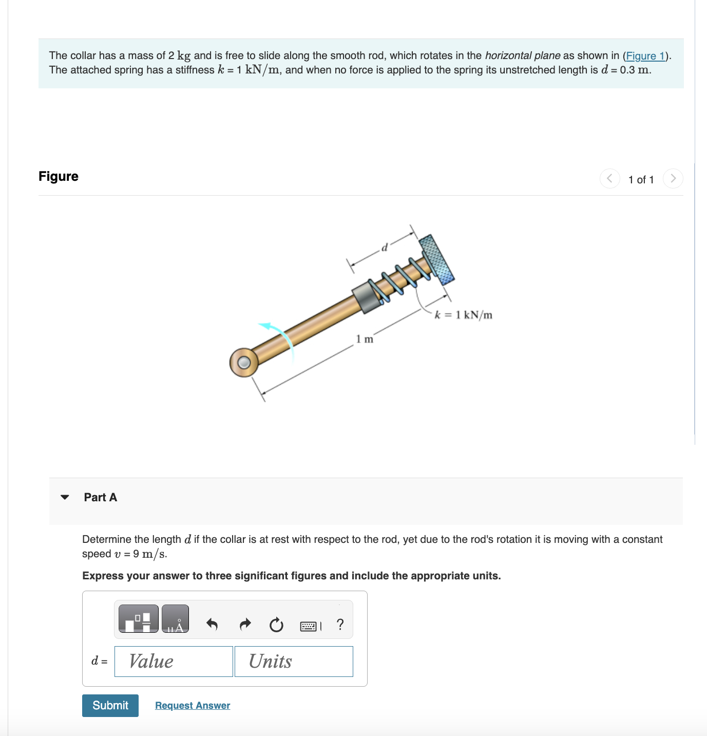 Solved The collar has a mass of 2 kg ﻿and is ﻿free to ﻿slide | Chegg.com