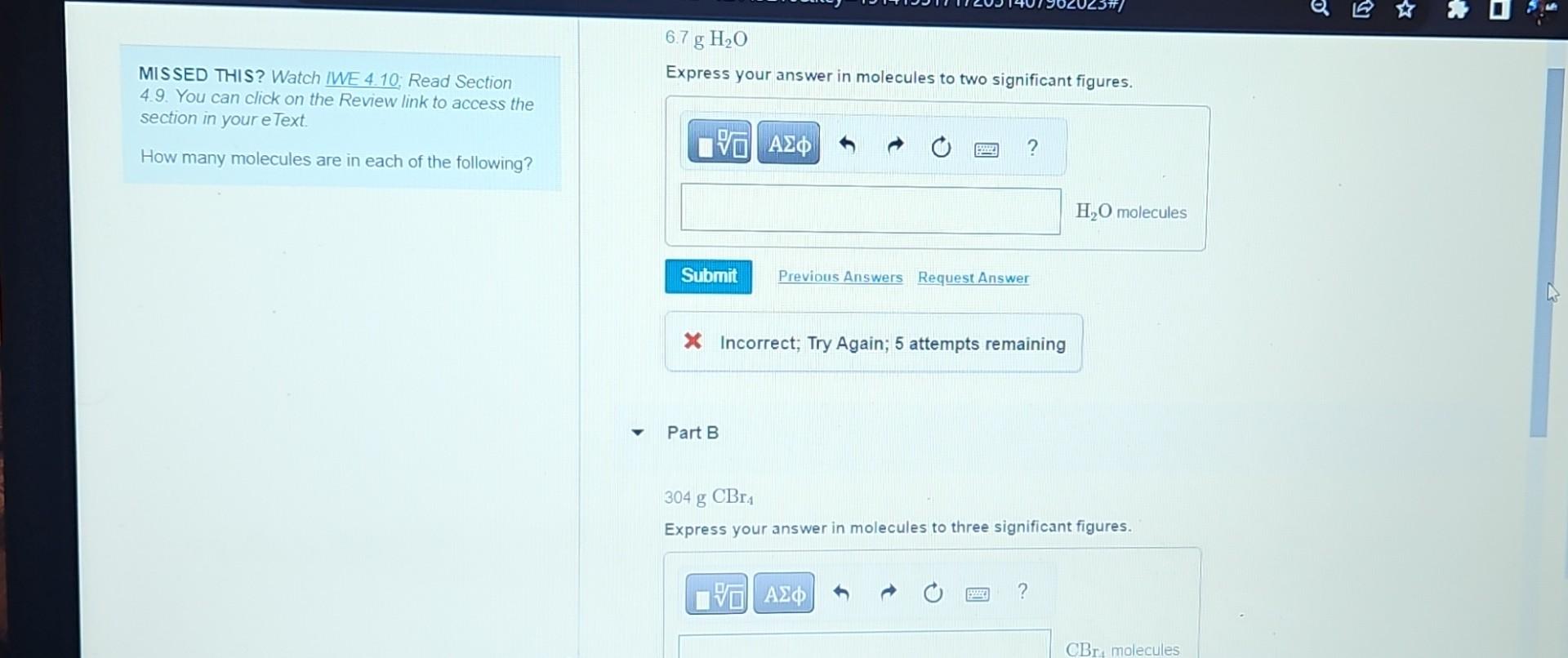 Solved Express your answer in molecules to three significant | Chegg.com
