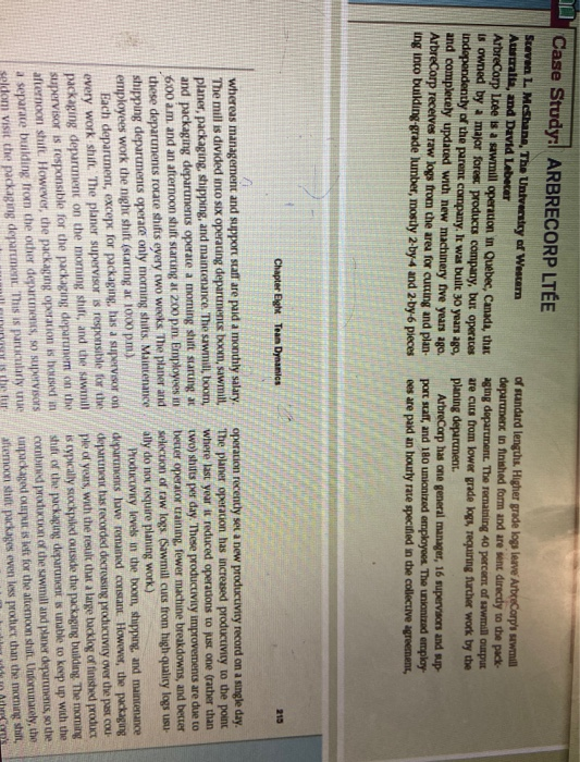 Solved OLL Case Study: ARBRECORP LTÉE Steven L McShane, The | Chegg.com