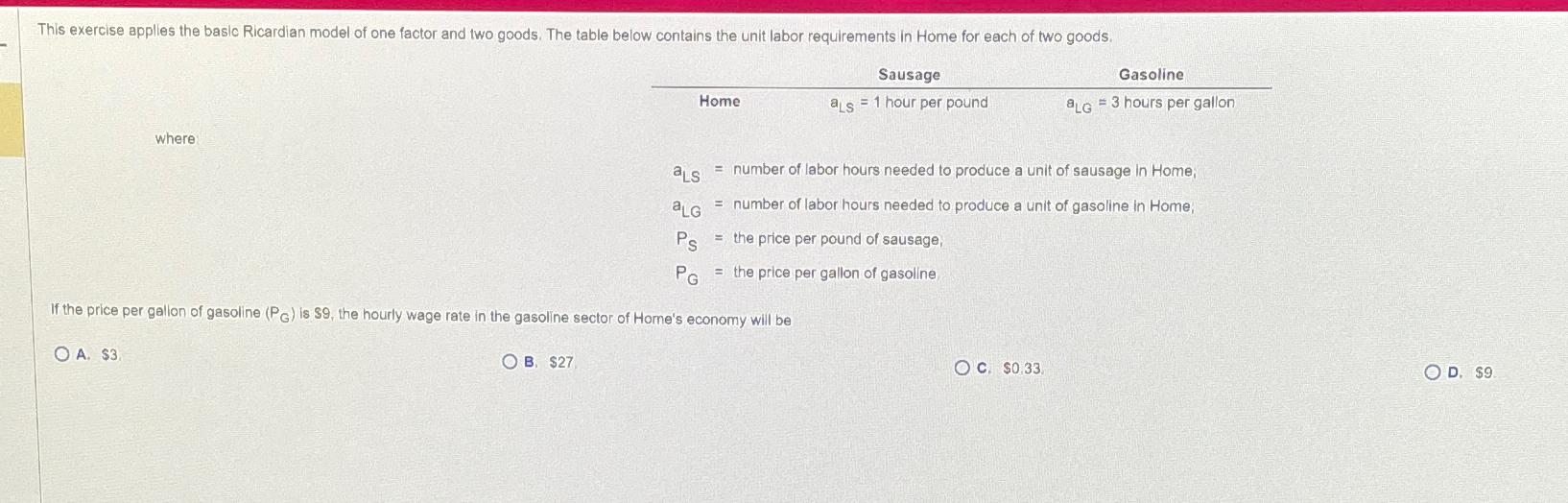 Solved This exercise applies the basic Ricardian model of | Chegg.com