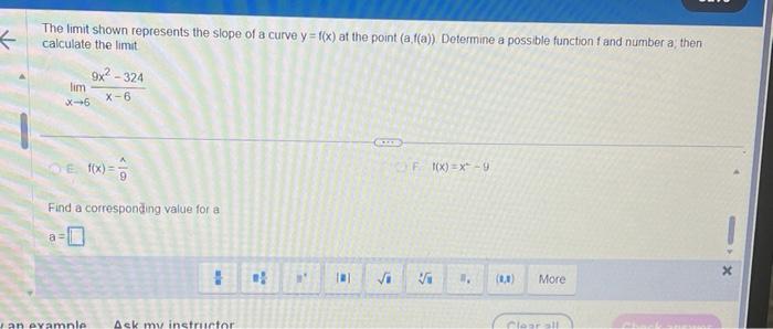 Solved lim X→6 The limit shown represents the slope of a | Chegg.com