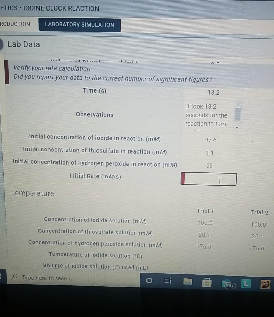 Solved ETICS . IODINE CLOCK REACTION RODUCTION LABORATORY | Chegg.com