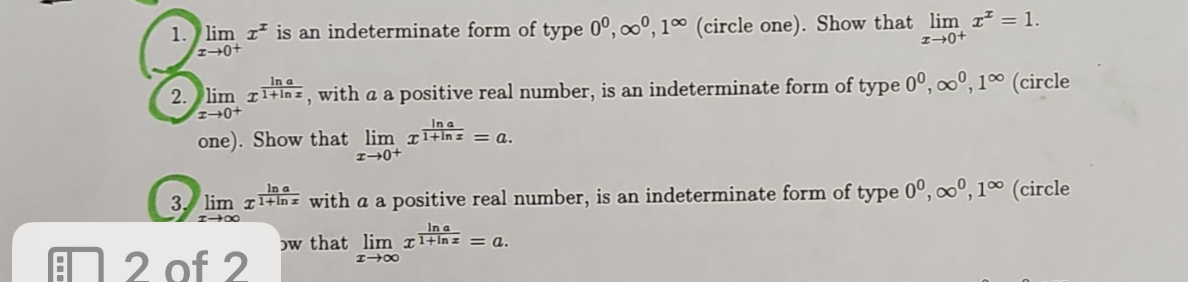 Solved limx→0+xx ﻿is an indeterminate form of type | Chegg.com