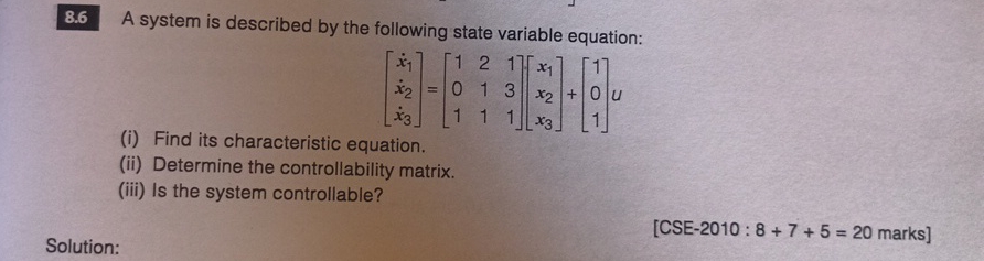 Solved A system is described by the following state variable | Chegg.com