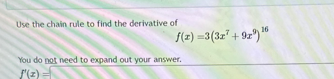Solved Use the chain rule to find the derivative | Chegg.com