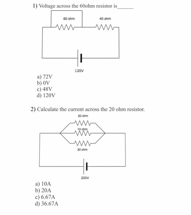 Solved 1) Voltage across the 60ohm resistor is 60 ohm 40 ohm | Chegg.com