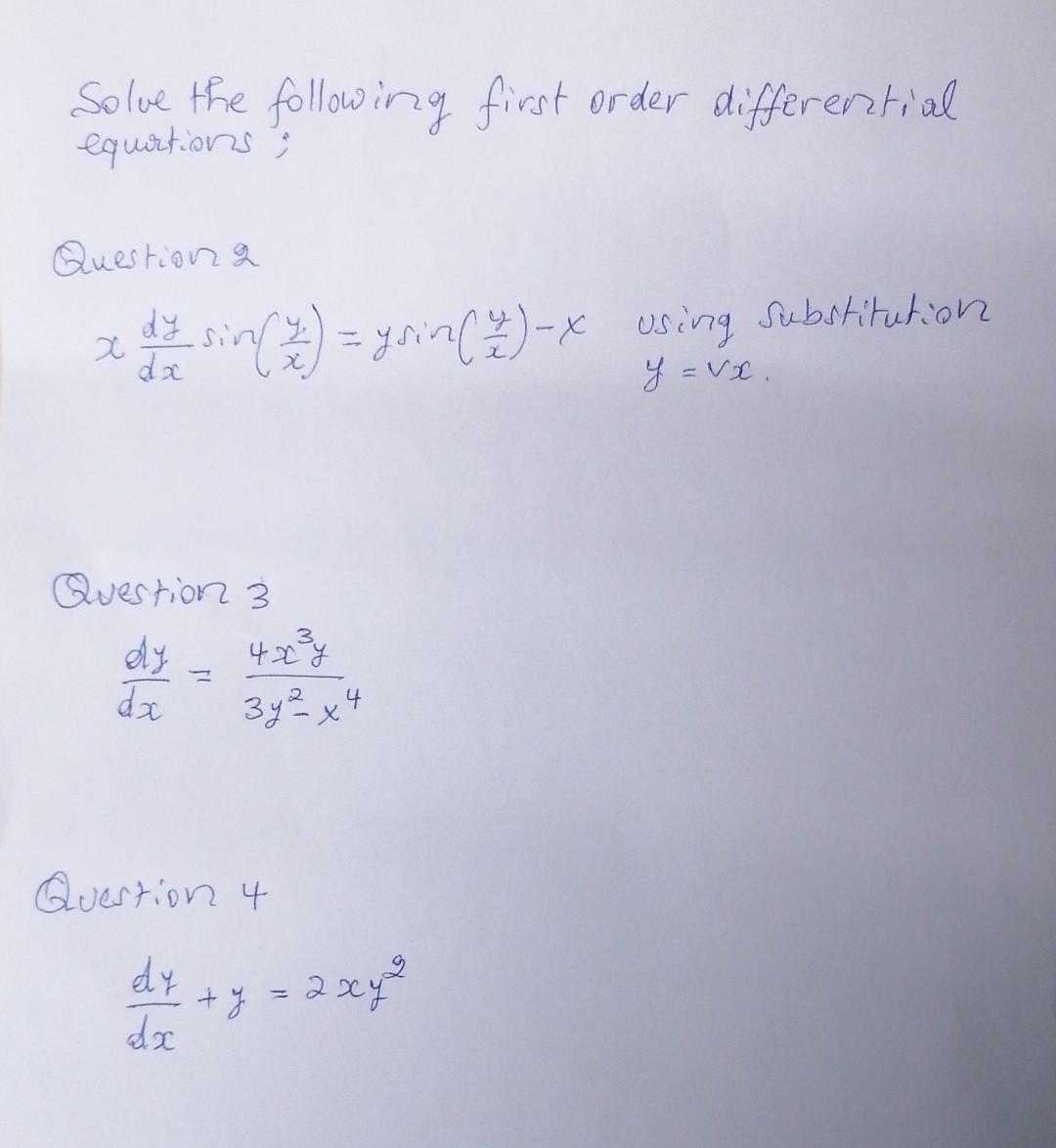 Solved Solve the following first order differential | Chegg.com