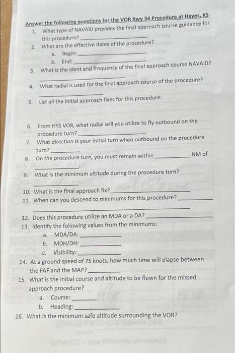 Answer the following questions for the VOR Rwy 34 | Chegg.com