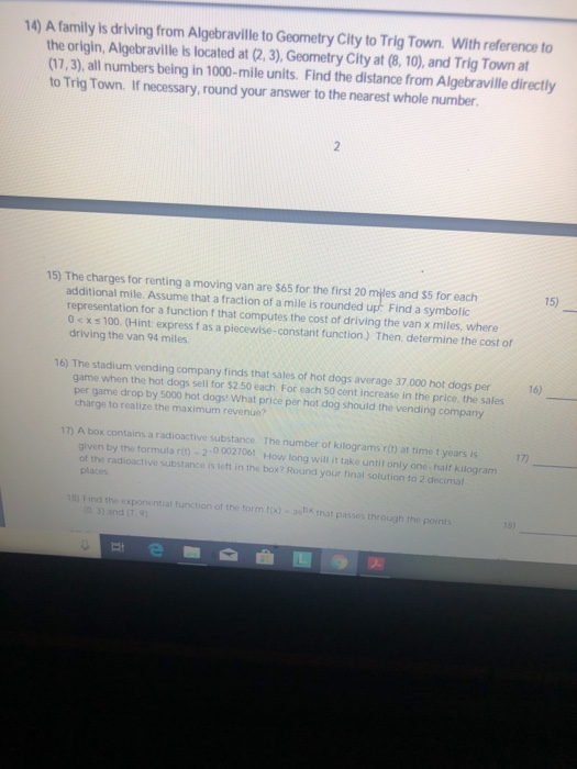 Solved 14) A family is driving from Algebraville to Geometry | Chegg.com