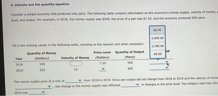 Solved 4. Velocity and the quantity equation Consider a | Chegg.com