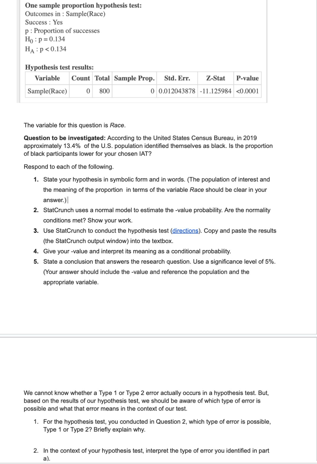 One sample proportion hypothesis test:Outcomes in : | Chegg.com