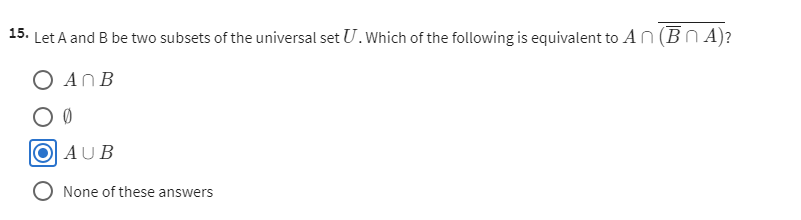 Solved Let A and B ﻿be two subsets of the universal set U. | Chegg.com