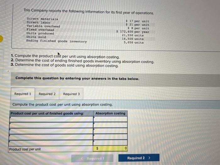 Solved Trio Company reports the following information for | Chegg.com