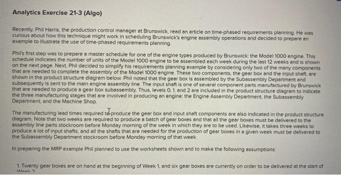 Solved Analytics Exercise 21-3 (Algo) Recently, Phil Harris, | Chegg.com