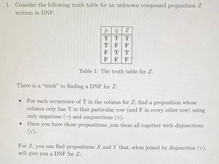 Solved 1. Consider the following truth table for an unknown | Chegg.com
