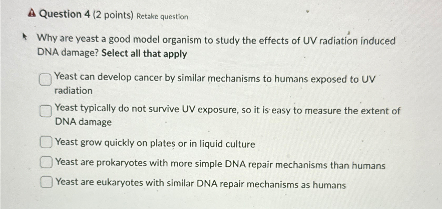 Solved Question 4 (2 ﻿points) ﻿Retake questionWhy are yeast | Chegg.com