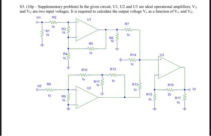 Solved URGENT! In the given circuit, U1, U2 and U3 are ideal | Chegg.com