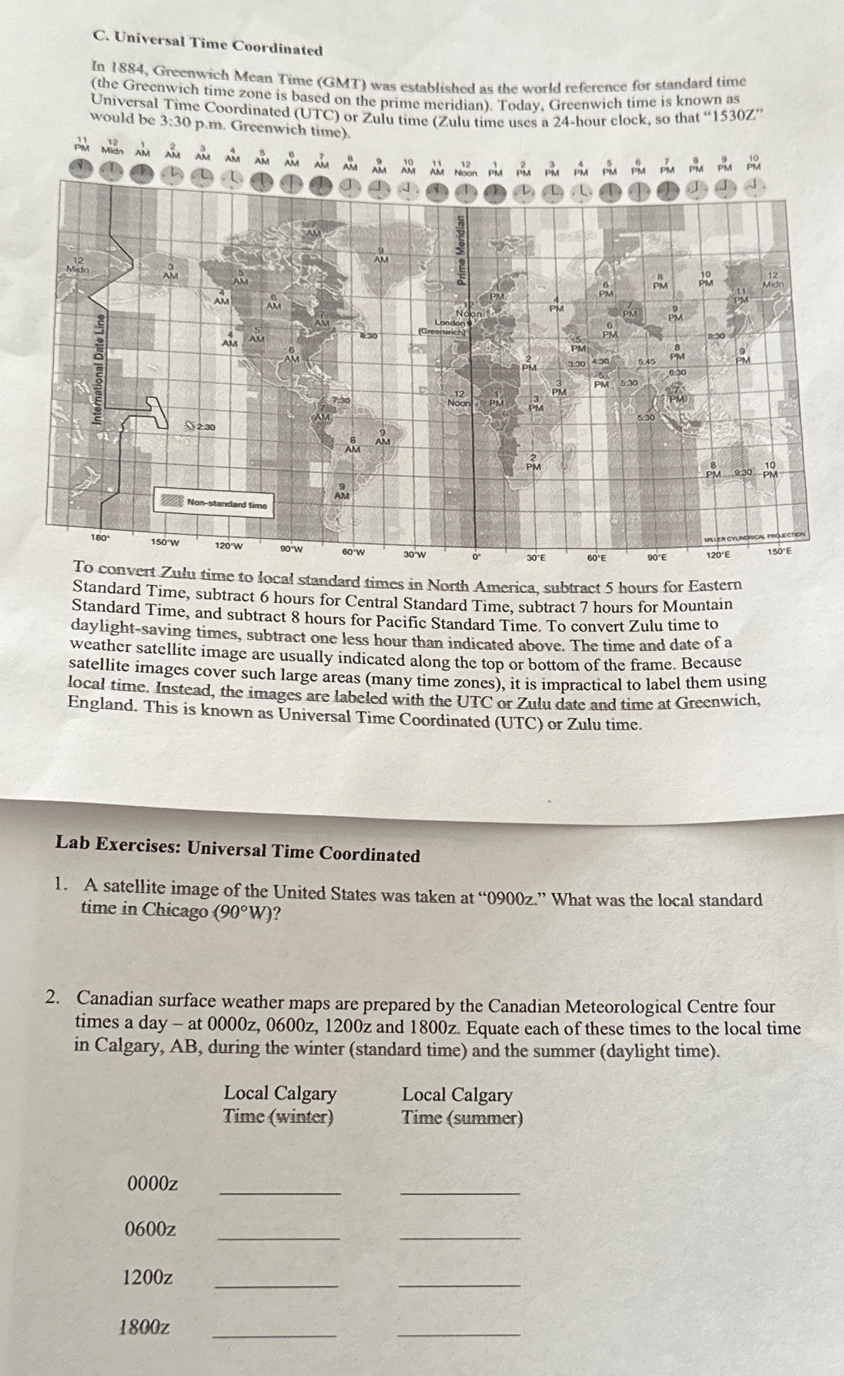 Solved C. ﻿Universal Time CoordinatedIn 1884, ﻿Greenwich | Chegg.com