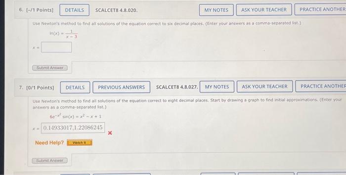 Solved ln(x)=x−31x= [0/1 Points] SCALCET8 4.8.027. Use | Chegg.com