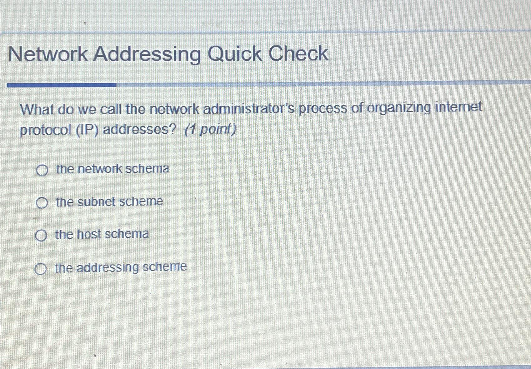 Solved Network Addressing Quick CheckWhat do we call the | Chegg.com