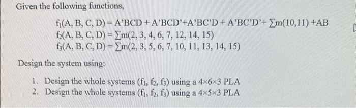 Solved Given the following functions, f1( A, | Chegg.com